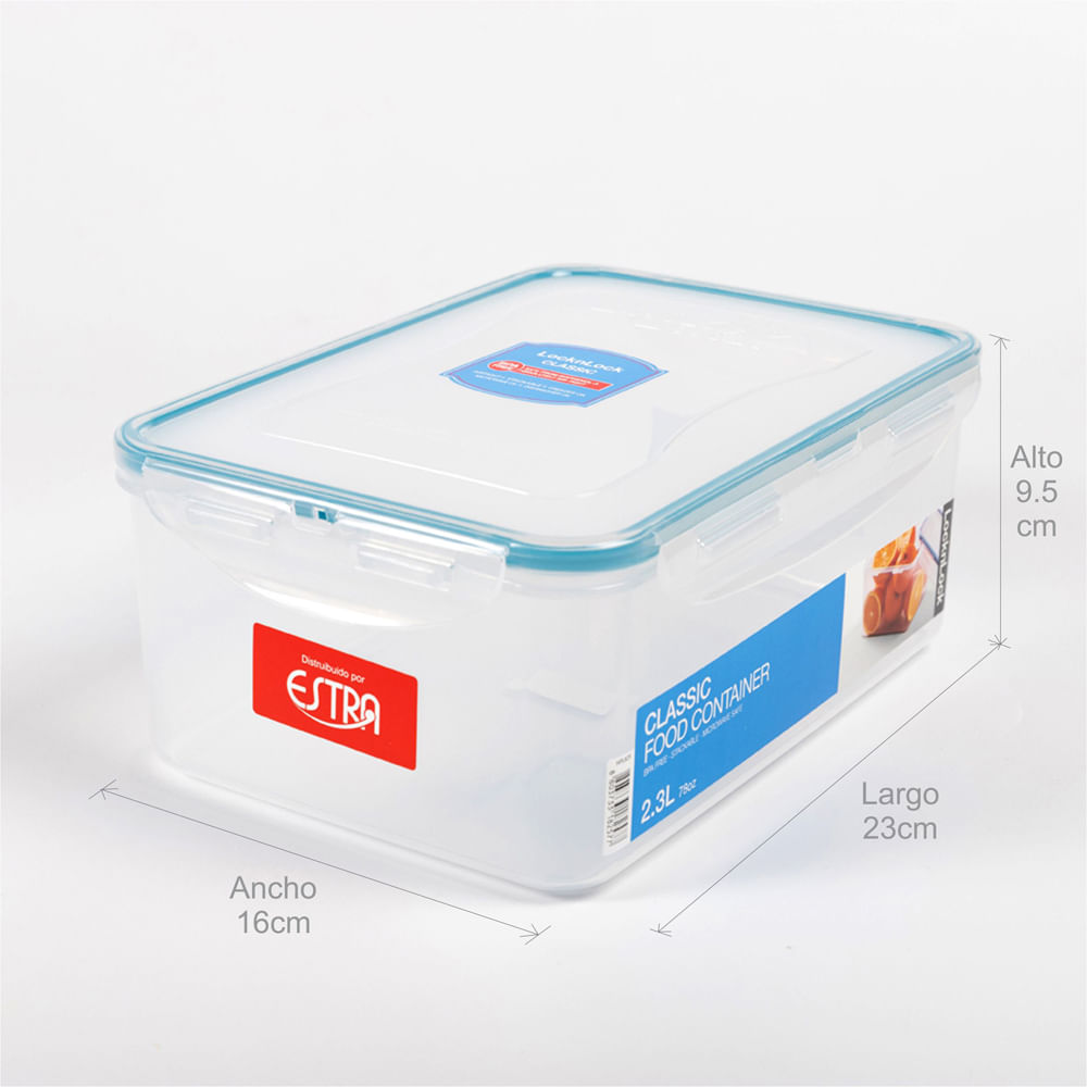 Recipiente plastico Rectangular Classic 2.3L transparente - Estrasoluciones