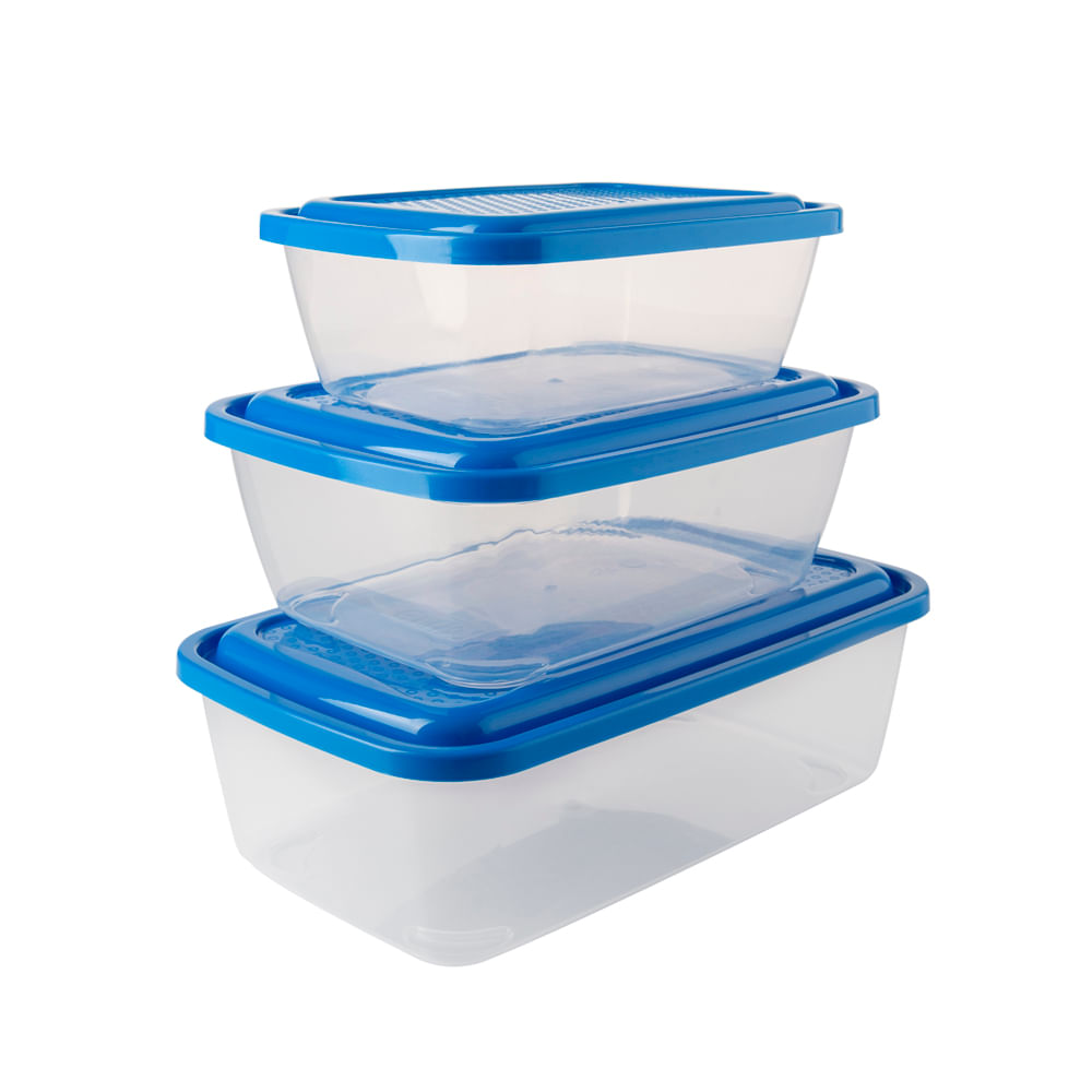 Set X 3 Recipientes Plasticos Basicos Rect 1.2L-2.2L-3L Azul ...