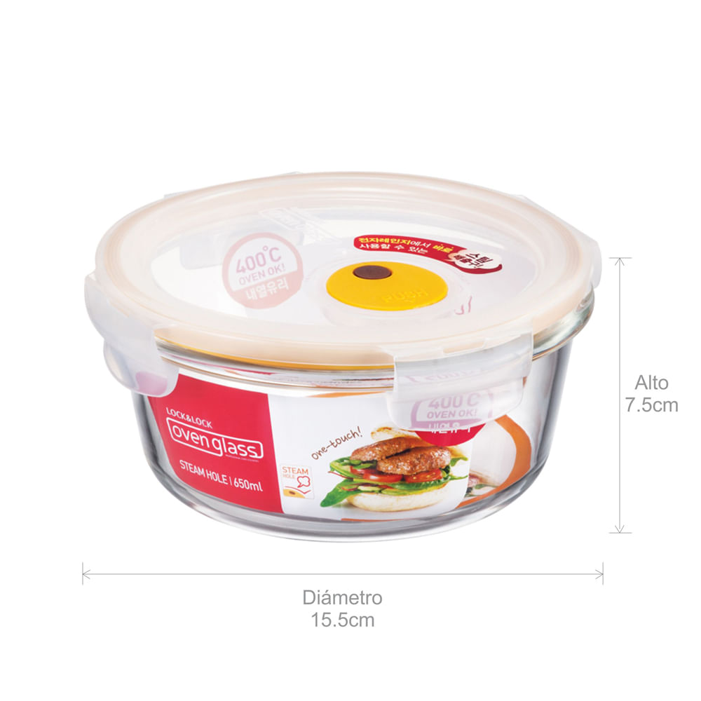 Recipiente redondo En Vidrio con Valvula de aire 650ml - Estrasoluciones