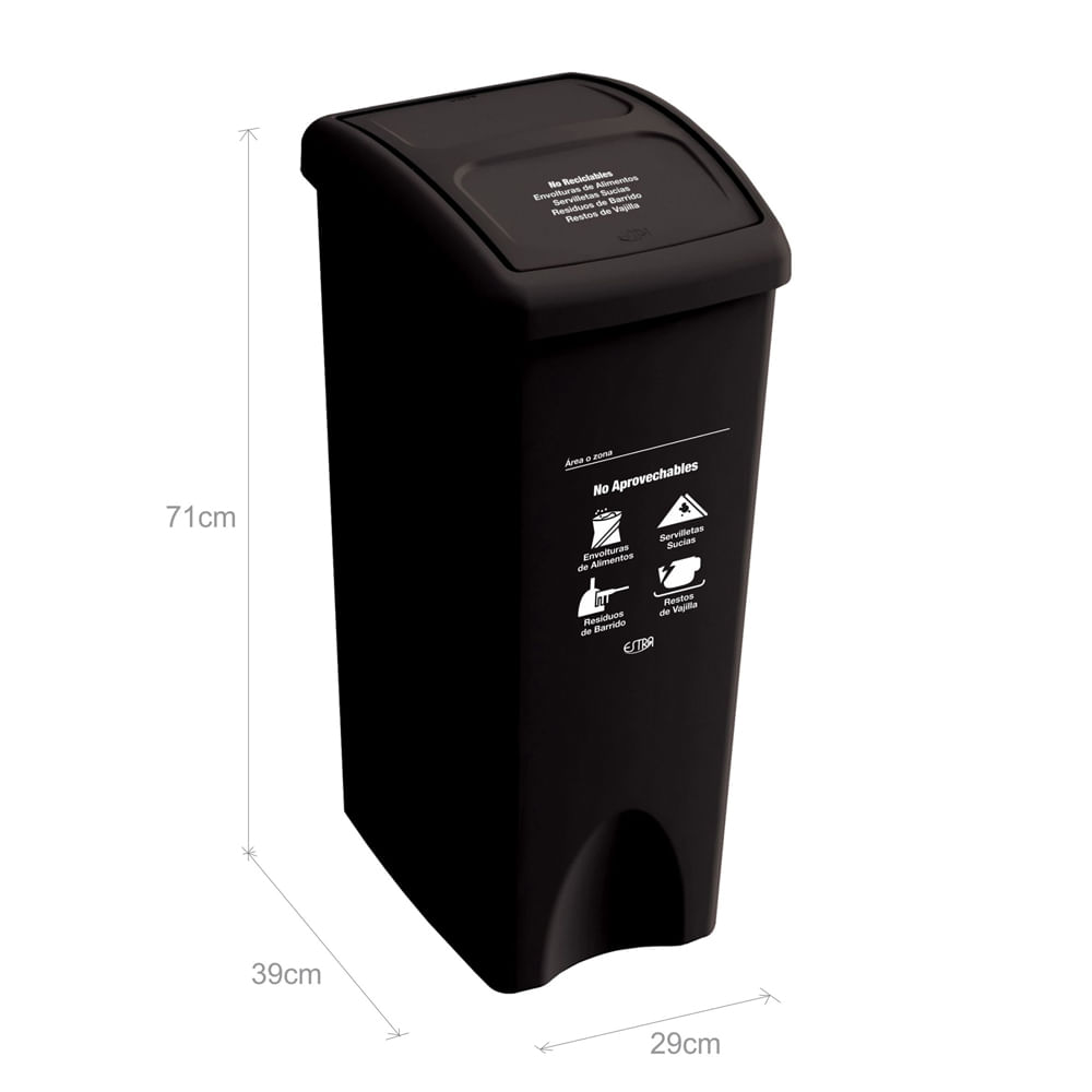 Caneca de reciclaje negra 53 L con vaivén para residuos no ...