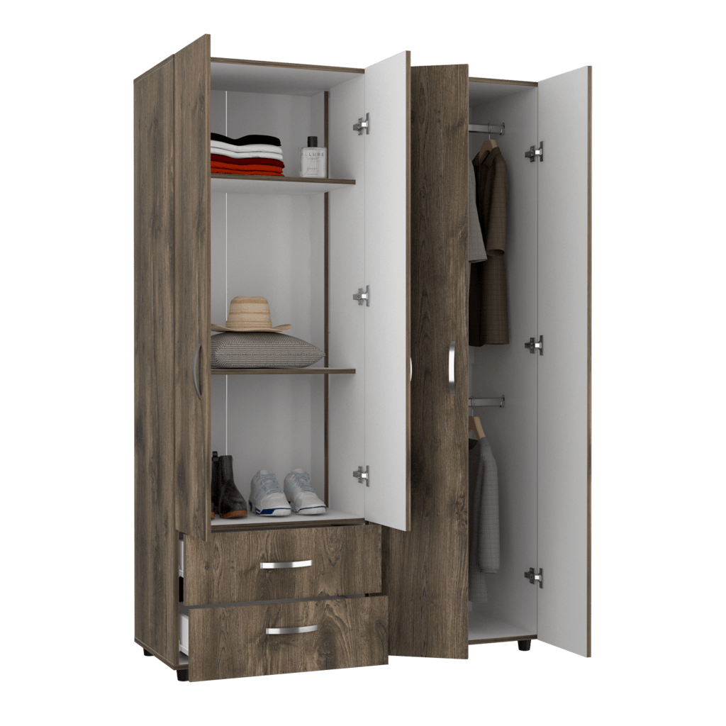 Closet Arkola, Nogal y Blanco, con dos cajones organizadores y cuatro ...